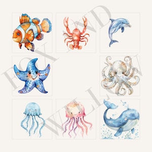 Sea Animals Clipart, Watercolor Clip Art, Undersea, Nursery Decor ...