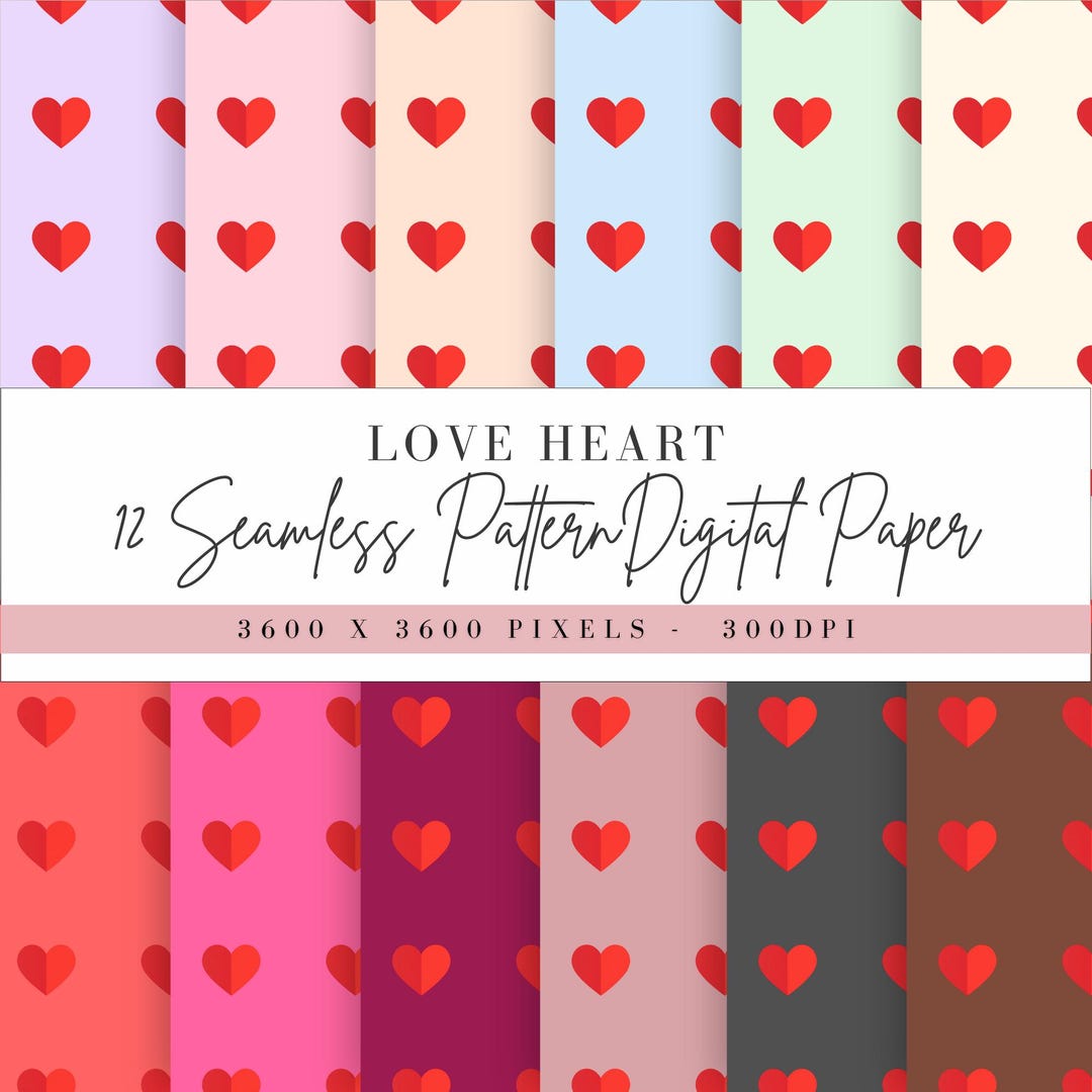 Love Heart Digital Papers, Red Hearts Design, Valentines Day Image ...