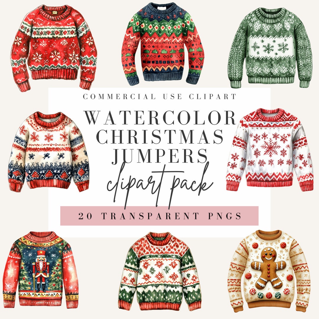 Christmas Jumper Clipart, Watercolor Style, Transparent Background ...