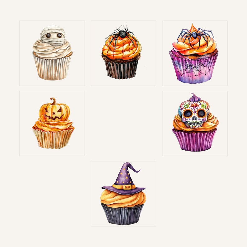 Halloween Cupcakes Clipart, Watercolor Style, Transparent Background ...