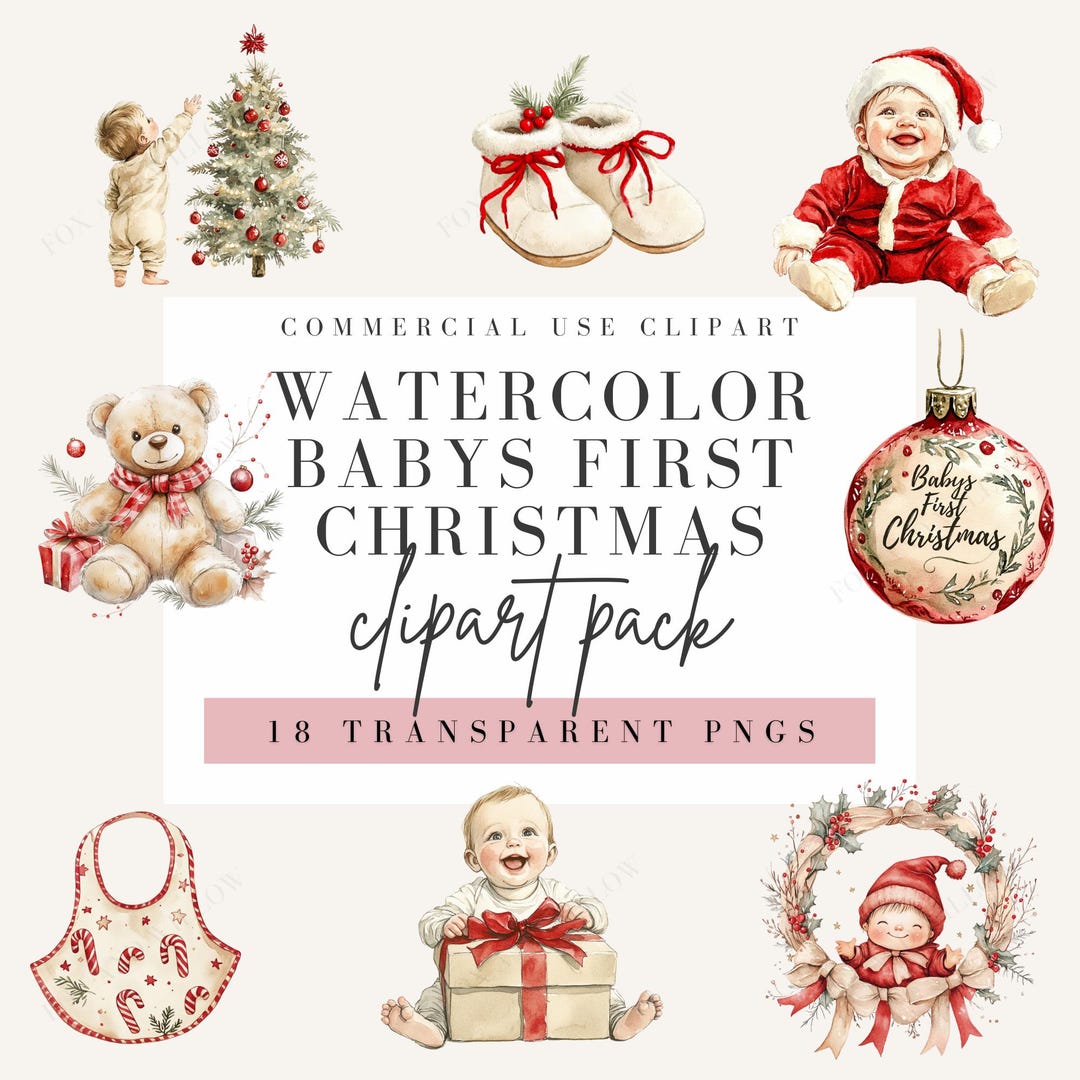 Babys First Christmas Clipart, Watercolor Style, Festive Infant Clip ...