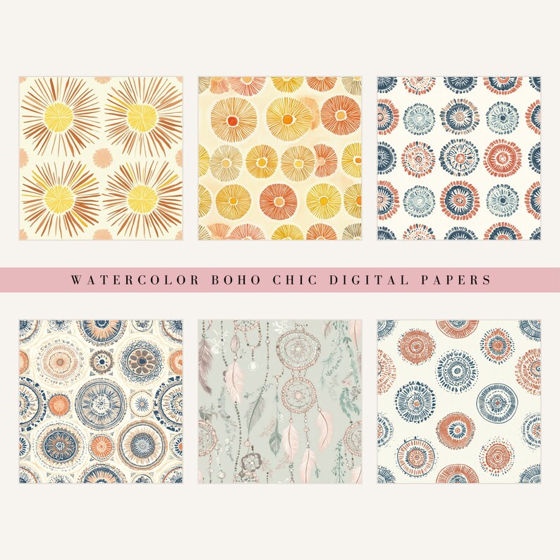 Boho Chic Digital Paper, Watercolor Style, Commercial Use PNG, Fall ...