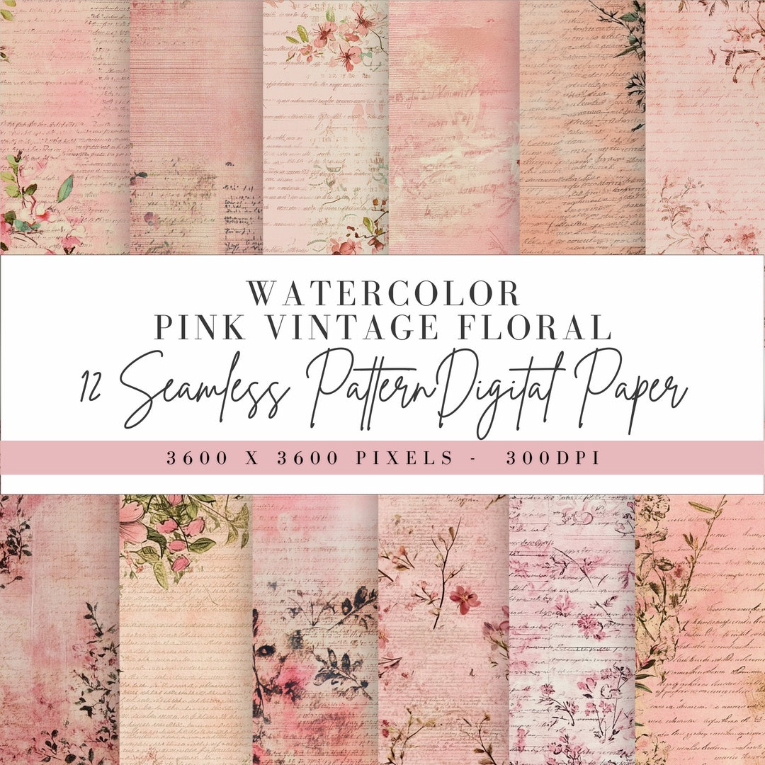 Pink Vintage Digital Paper, Watercolor Style, Commercial Use PNG ...