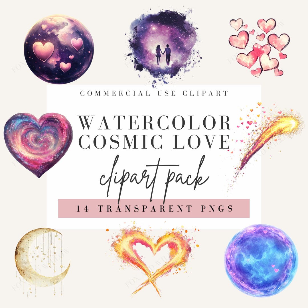 Cosmic Love Clipart, Watercolor Style, Celestial Heart Clip Art ...