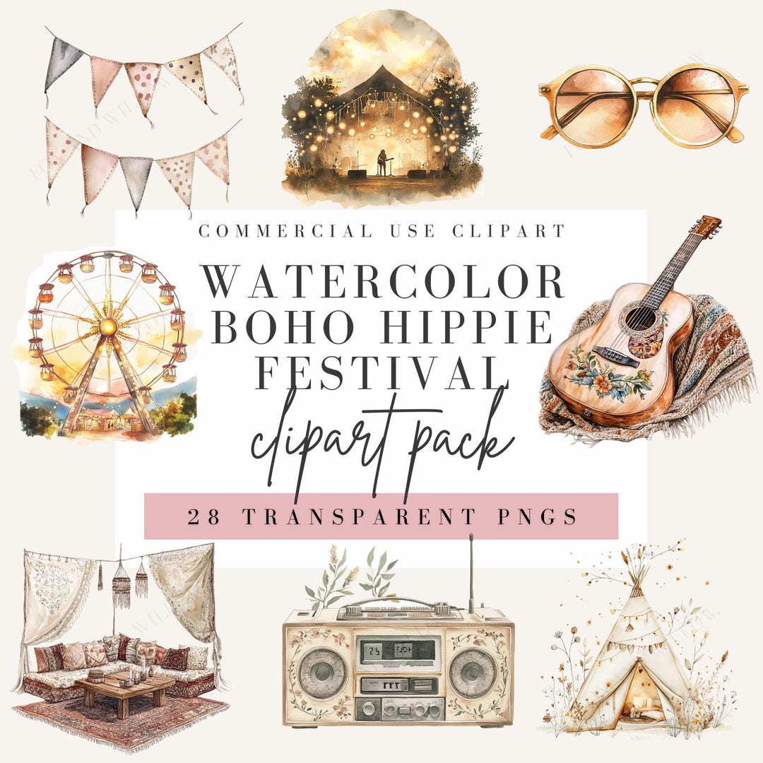 Boho Hippie Festival Clipart, Bohemian Clip Art, Music Event Images ...