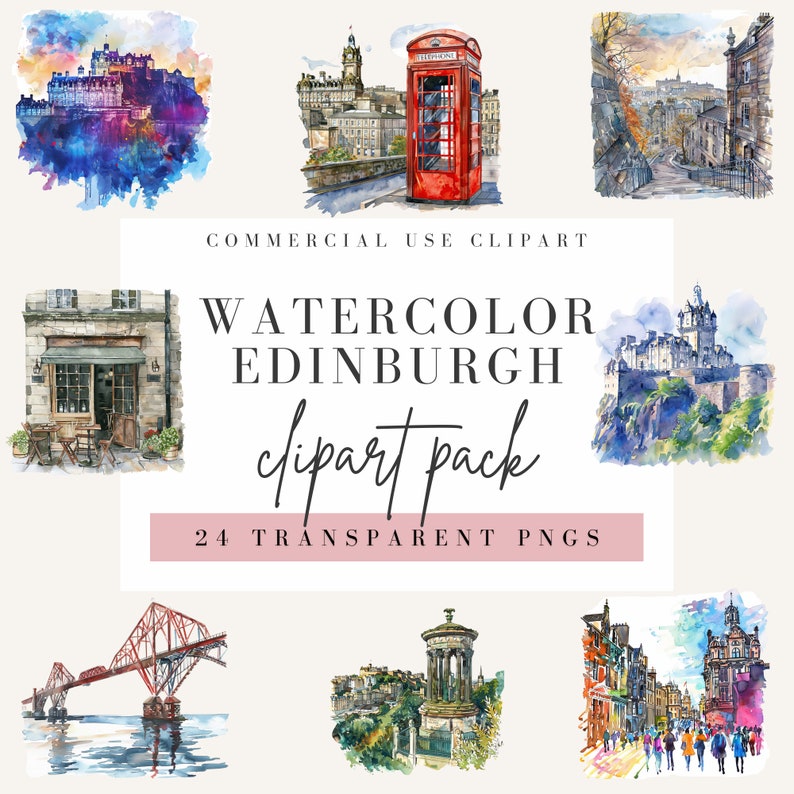 Edinburgh Clipart, Watercolor Transparent Commercial Use PNG, Bonnie ...