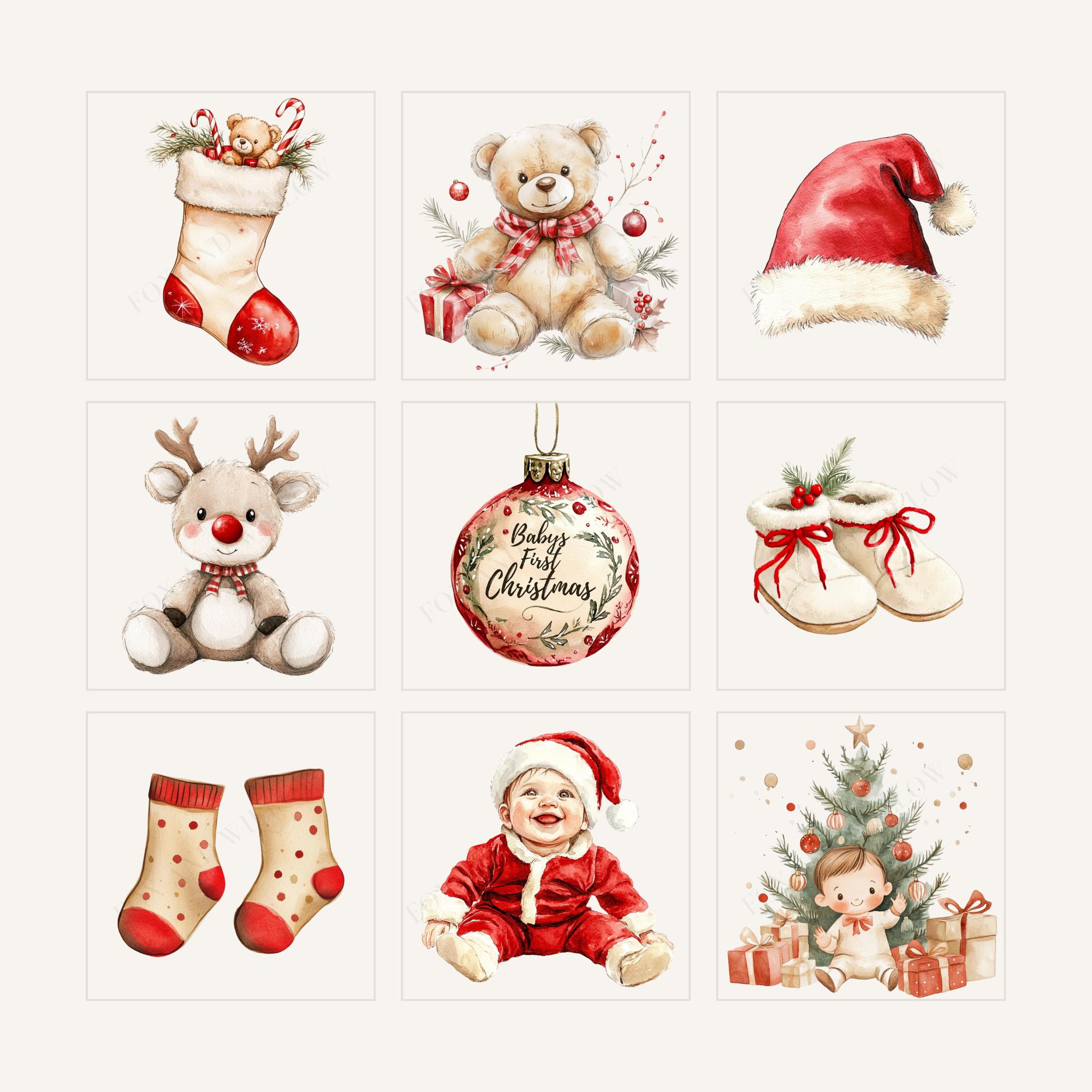 Babys First Christmas Clipart, Watercolor Style, Festive Infant Clip ...