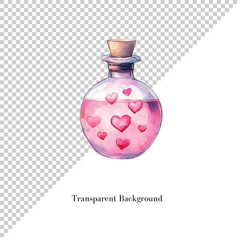 Love Potion Bottles Clipart, Watercolor Style, Transparent Background ...
