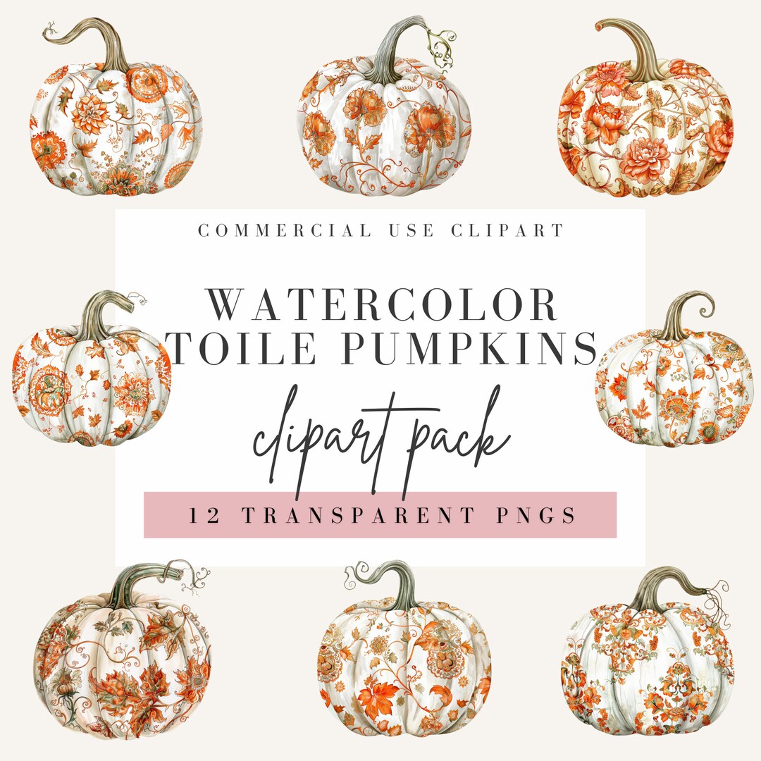 Toile Pumpkins Clipart, Watercolor Style, Transparent Background ...