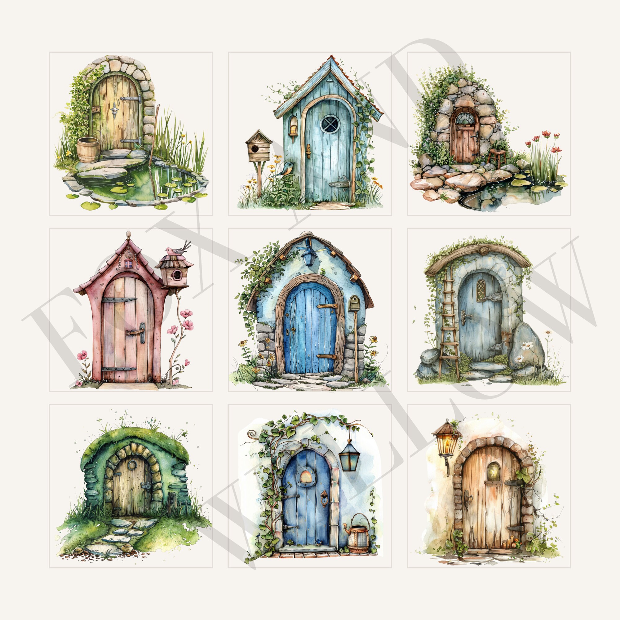 Fairy Doors Clipart, Watercolor Transparent Commercial Use PNG ...