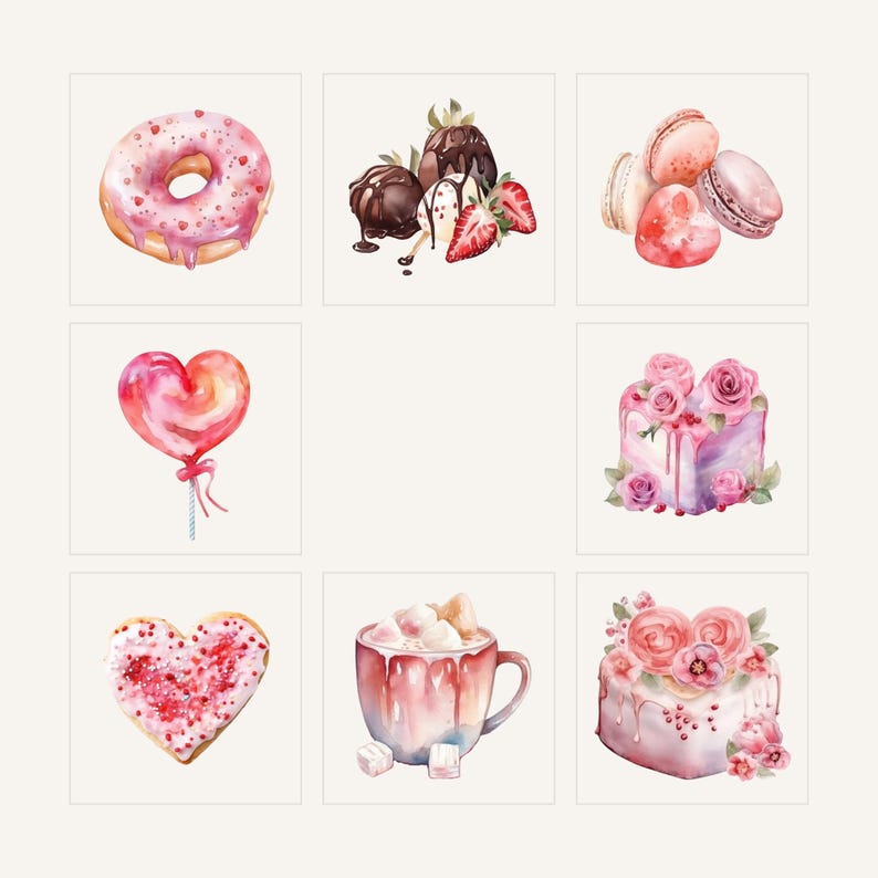 Valentines Sweet Treats Clipart, Watercolor Style, Transparent ...