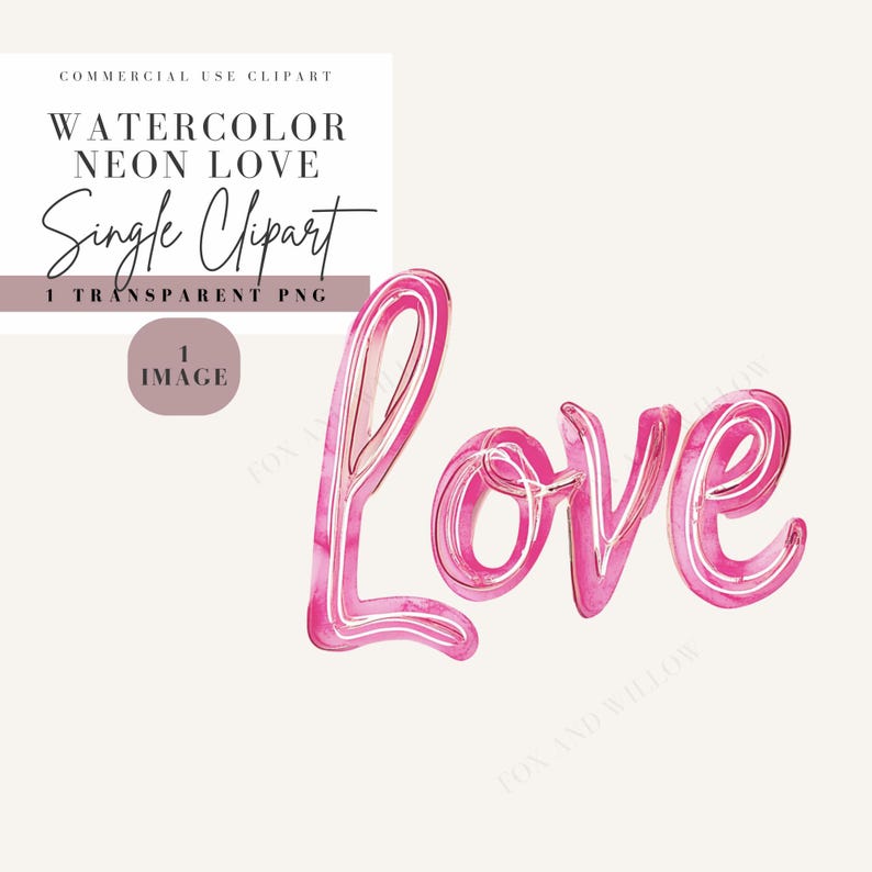 Neon Love Clipart, Pink Sign Clip Art, Bright Glowing Design, Electric ...