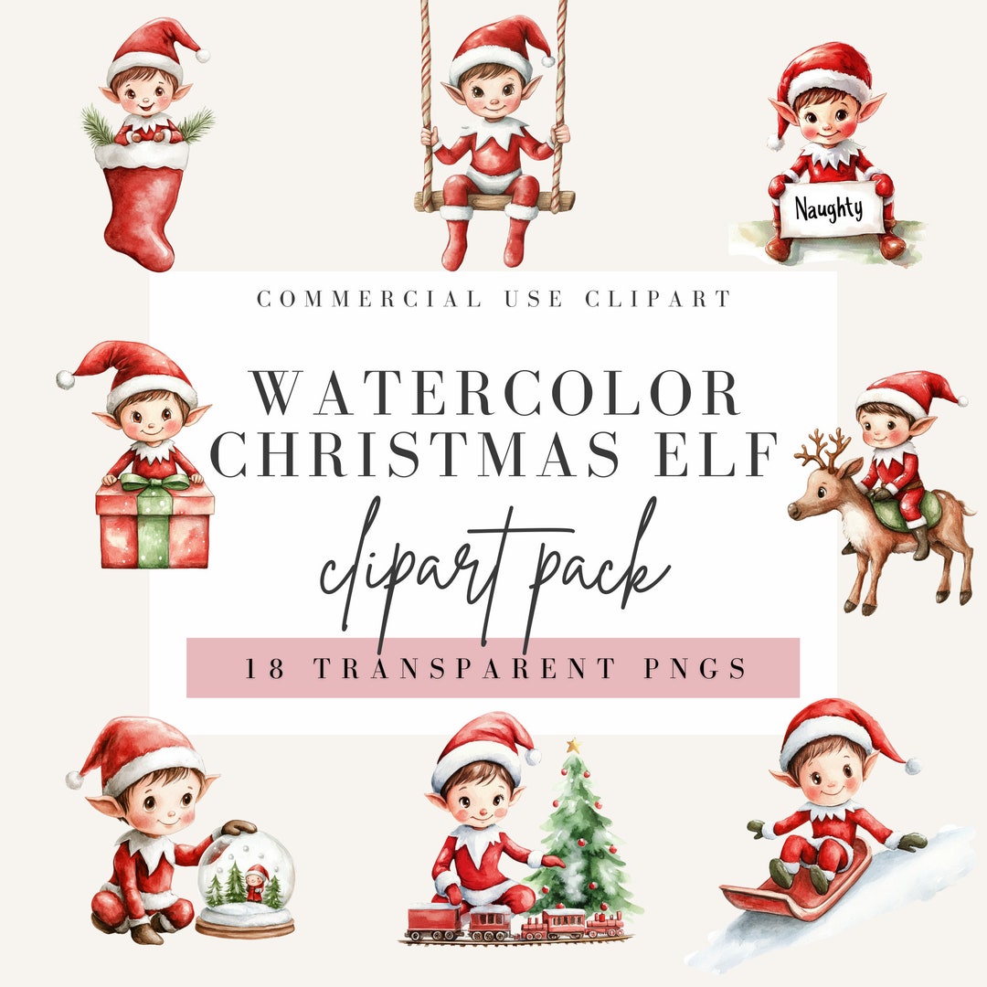 Christmas Elf Clipart, Watercolor Style, Transparent Background ...