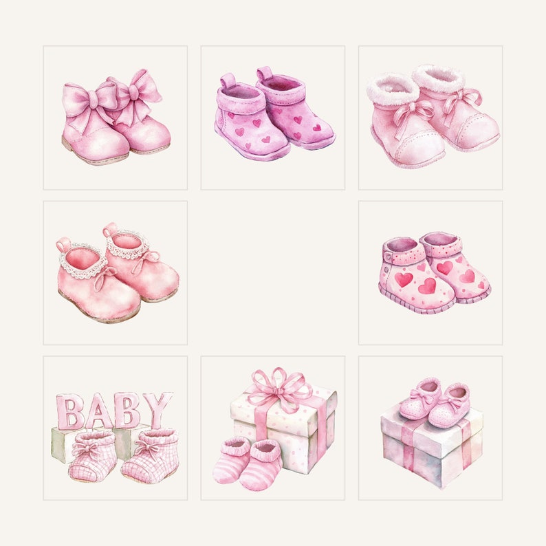 Pink Baby Booties Clipart, Watercolor Style, Transparent Background ...