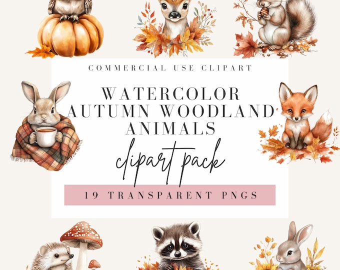 Autumn Woodland Animals Clipart, Watercolor Style, Transparent ...