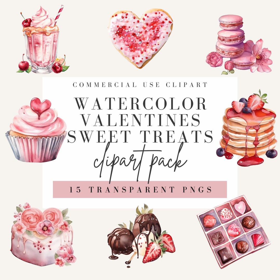 Valentines Sweet Treats Clipart, Watercolor Style, Transparent ...