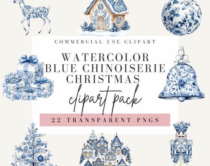 Chinoiserie Christmas Clipart, Watercolor Style, Transparent Background ...