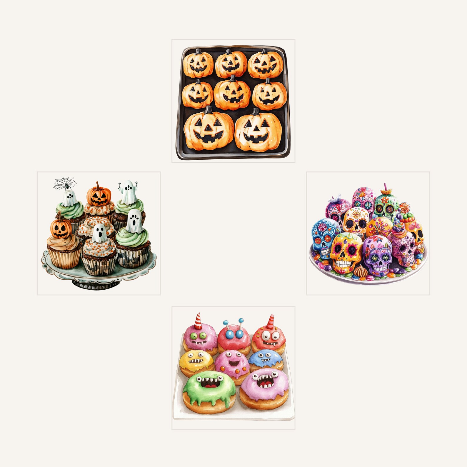Halloween Treats Clipart, Watercolor Style, Transparent Background ...