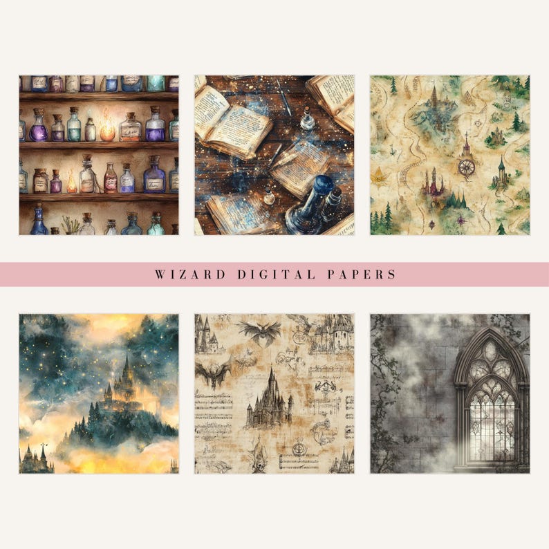Wizard Digital Paper, Magic School Pattern, Mystic Fantasy Background ...
