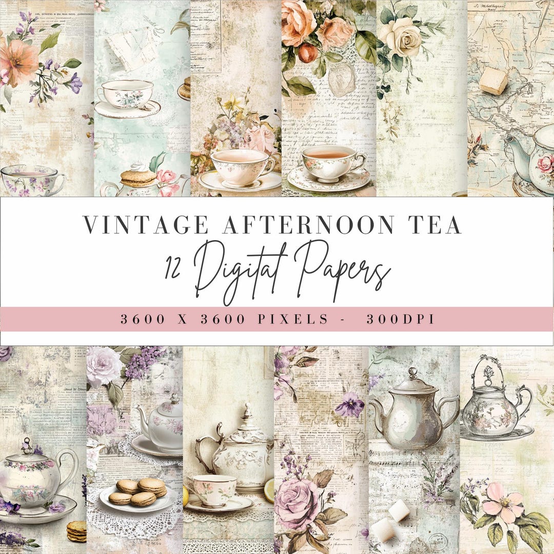 Vintage Afternoon Tea Digital Paper, Pattern Background, Commercial Use ...