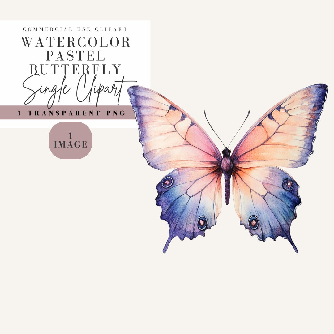 Pastel Butterfly Clipart, Watercolor Style, Transparent Background ...