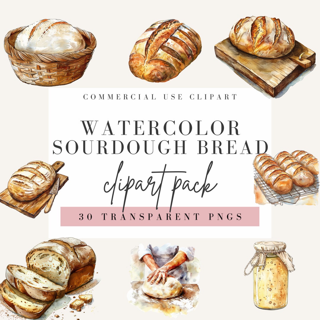 Sourdough Bread Watercolor Clipart, Transparent Commercial Use PNG ...