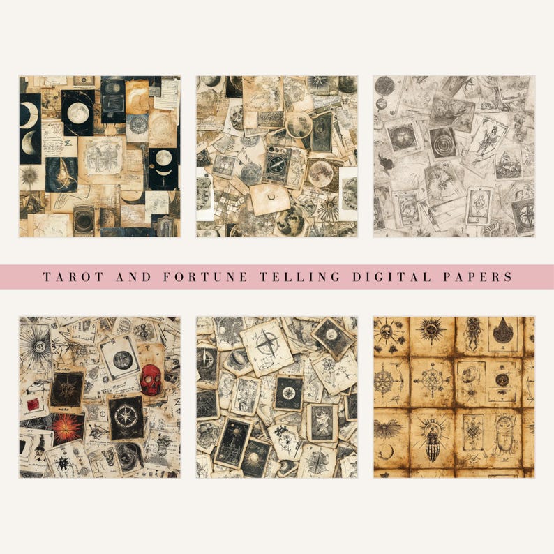 Tarot and Fortune Telling Digital Paper, Mystical Seamless Pattern ...