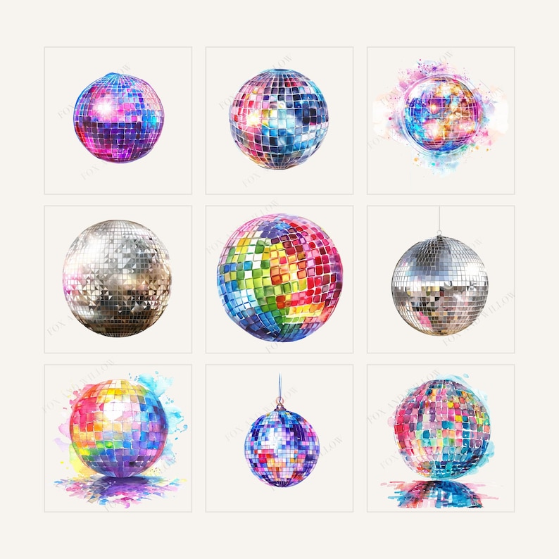Disco Ball Clipart, Watercolor Transparent Commercial Use PNG, Pink ...