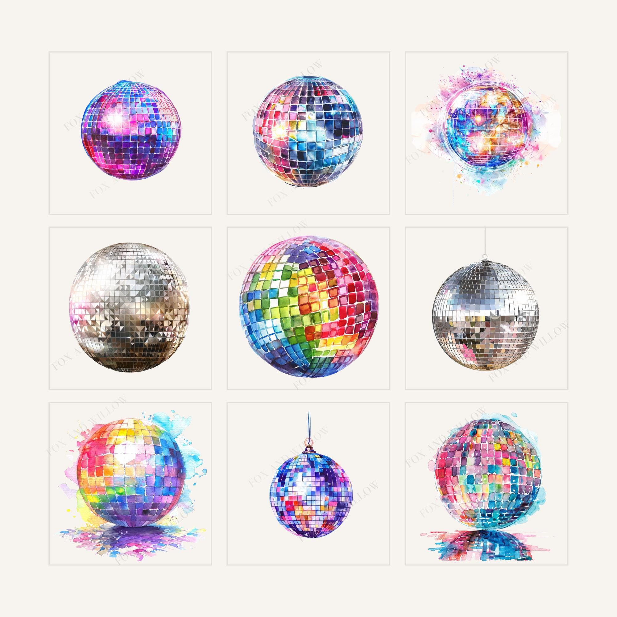 Disco Ball Clipart, Watercolor Transparent Commercial Use PNG, Pink ...