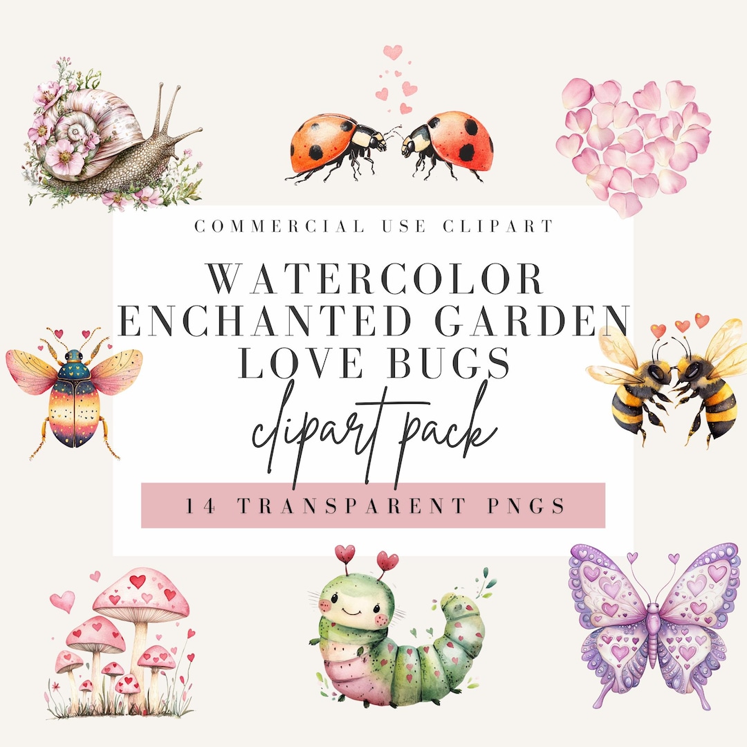 Enchanted Garden Love Bugs Clipart, Watercolor Style, Transparent ...
