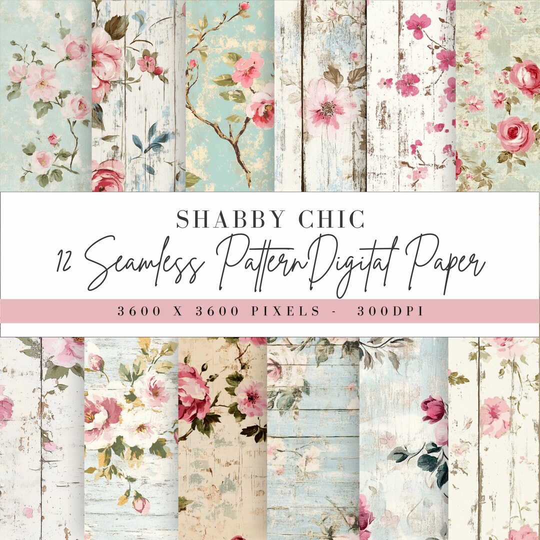 Shabby Chic Digital Paper, Floral Design, Commercial Use PNG, Pastel ...
