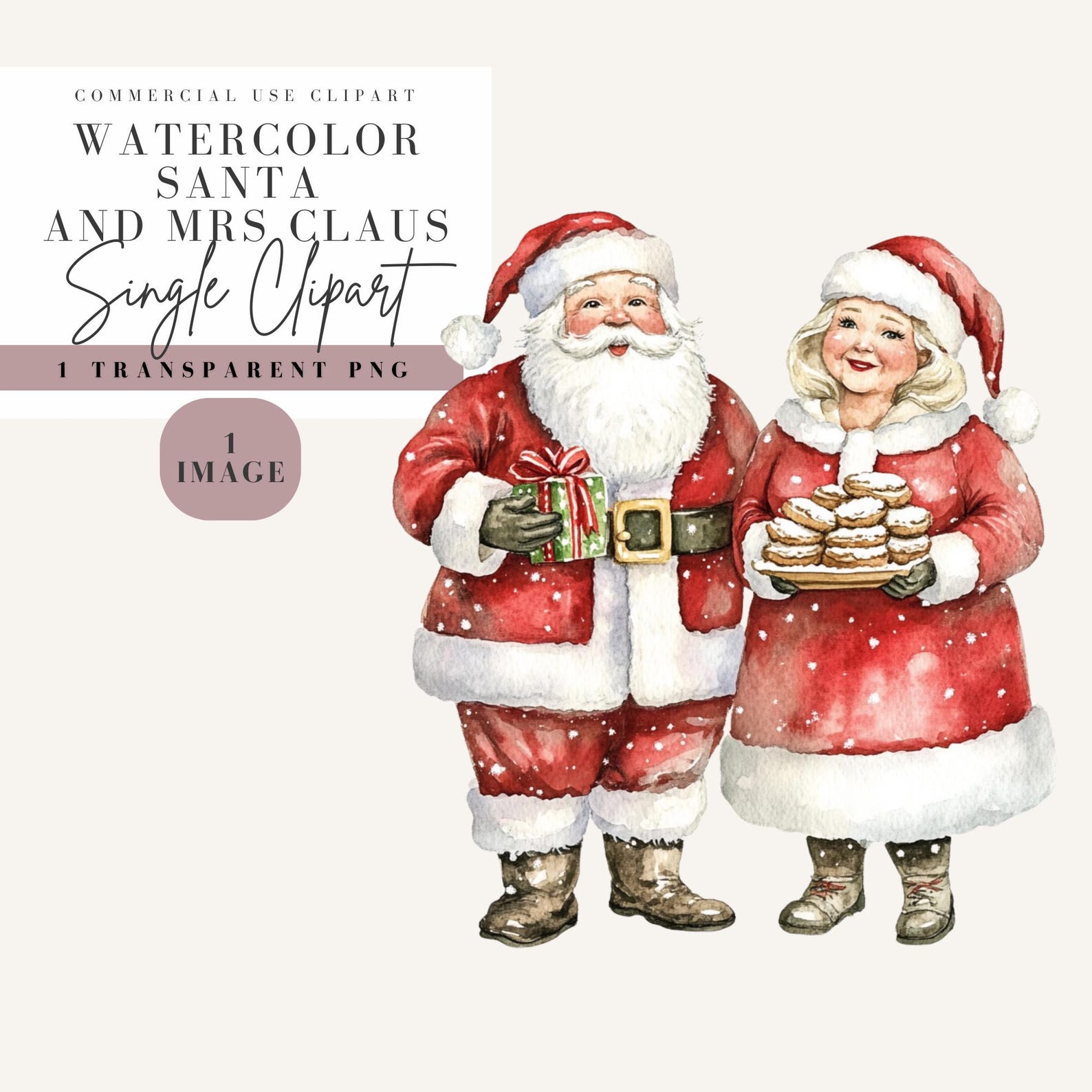 Santa and Mrs Claus Clipart, Watercolor Style, Transparent Background ...
