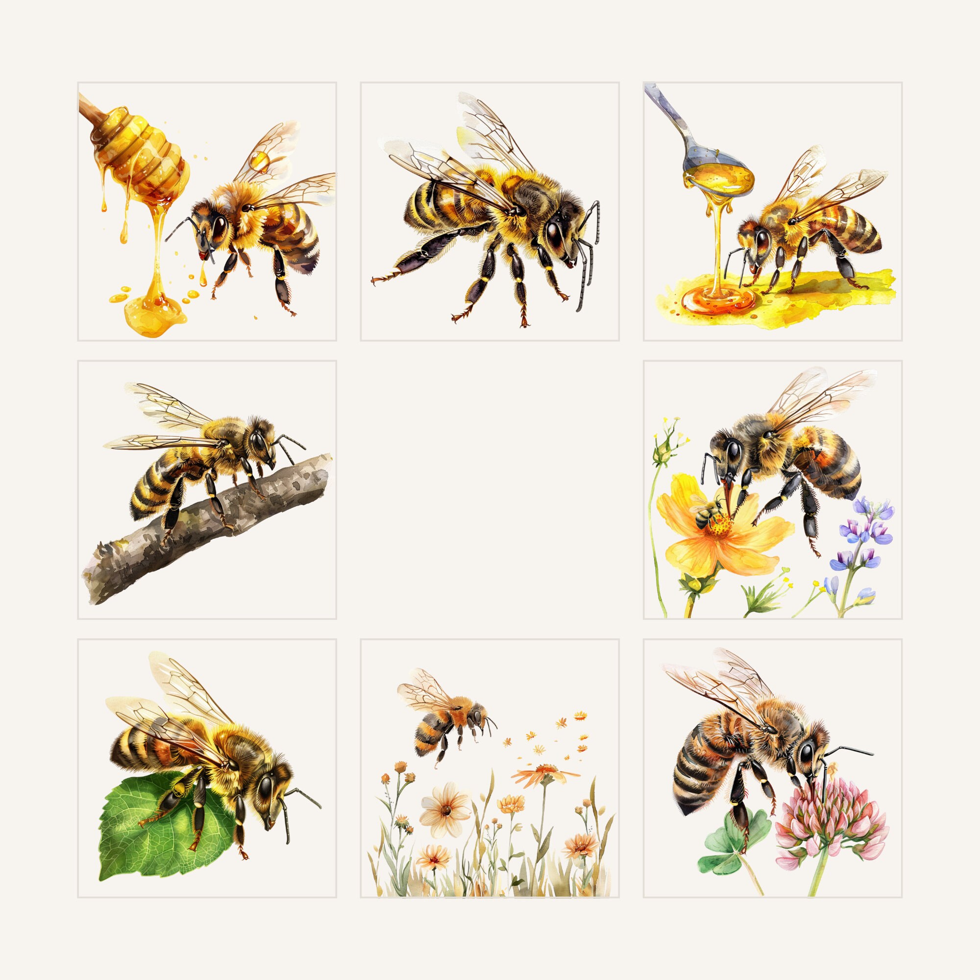 Honey Bees Clipart, Watercolor Style, Transparent Background ...