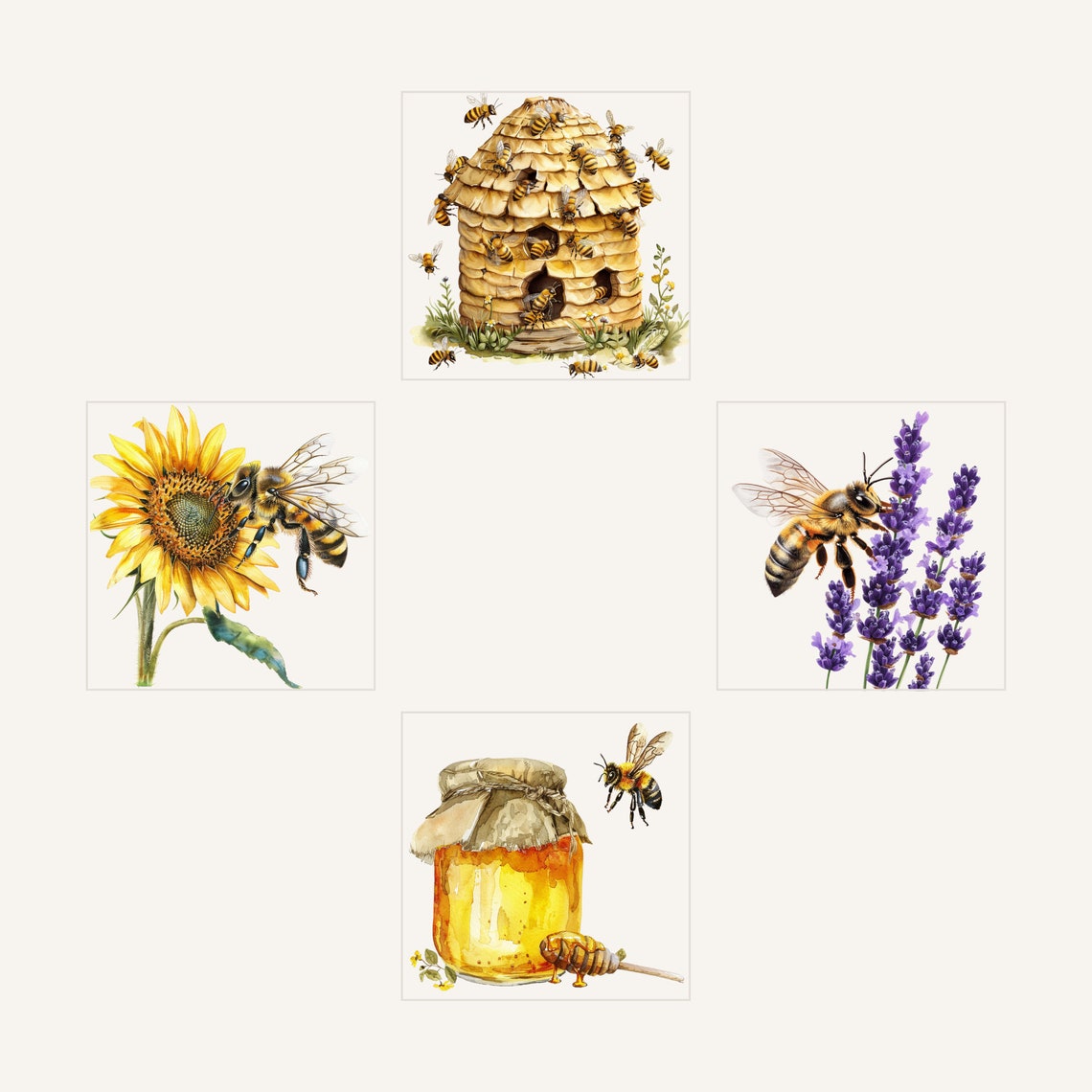 Honey Bees Clipart, Watercolor Style, Transparent Background ...