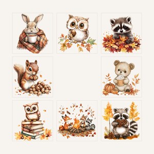Autumn Woodland Animals Clipart, Watercolor Style, Transparent ...