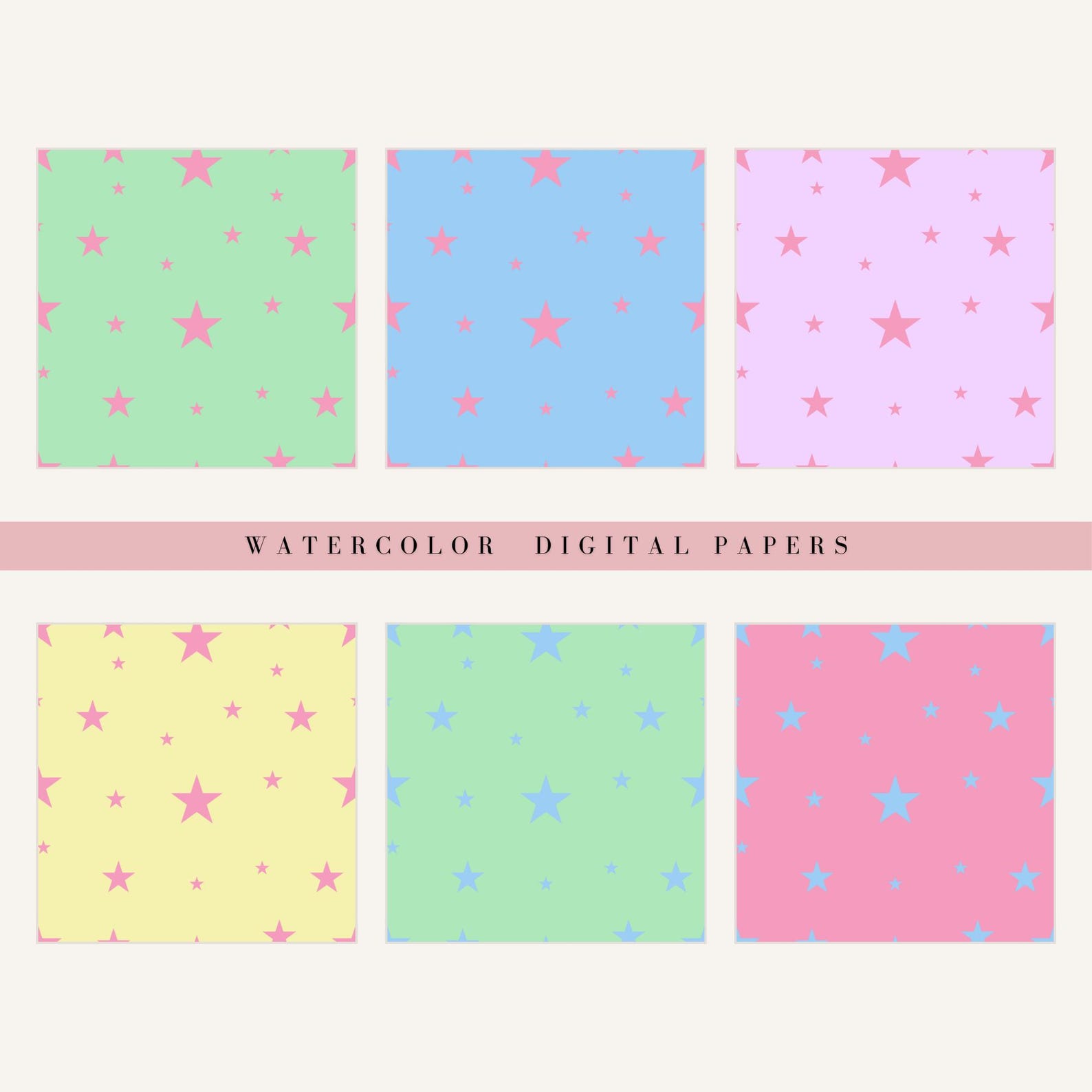 Pastel Star Digital Paper, Commercial Use PNG, Stars Design, Seamless ...