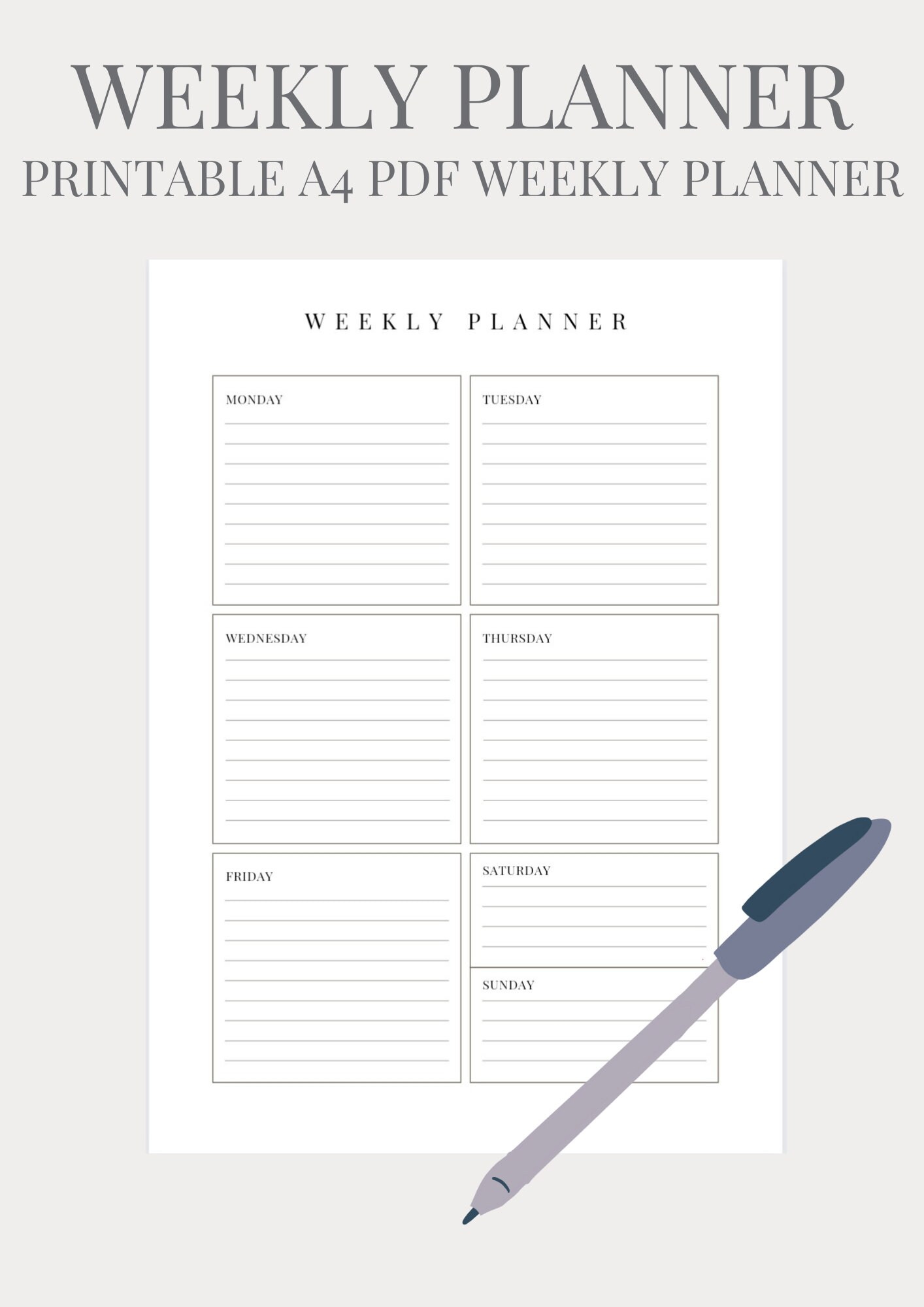 Weekly Planner - Printable A4 Weekly Planner, Instant Download PDF - Etsy