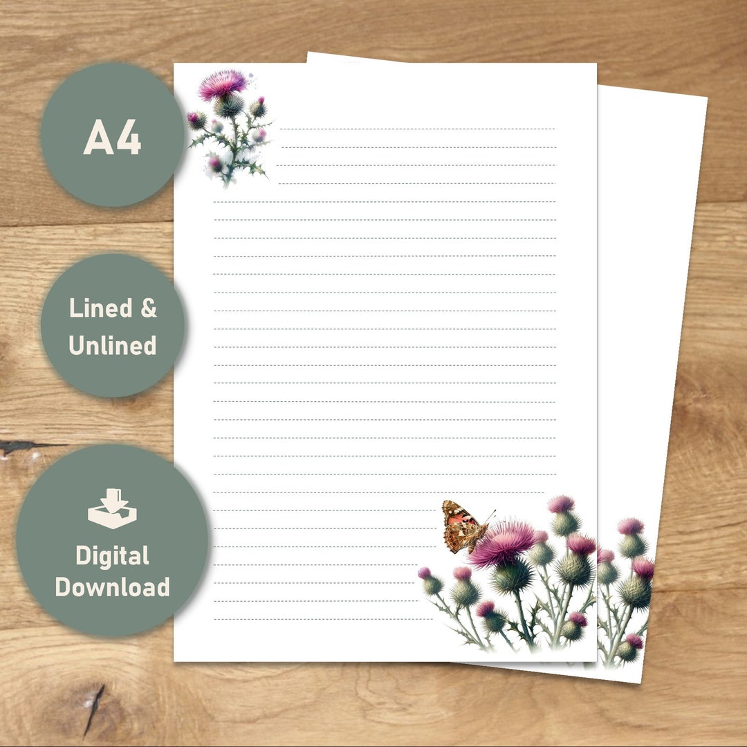 Digital Writing Paper A4 Thistle, Writing Paper for Download, Writing ...