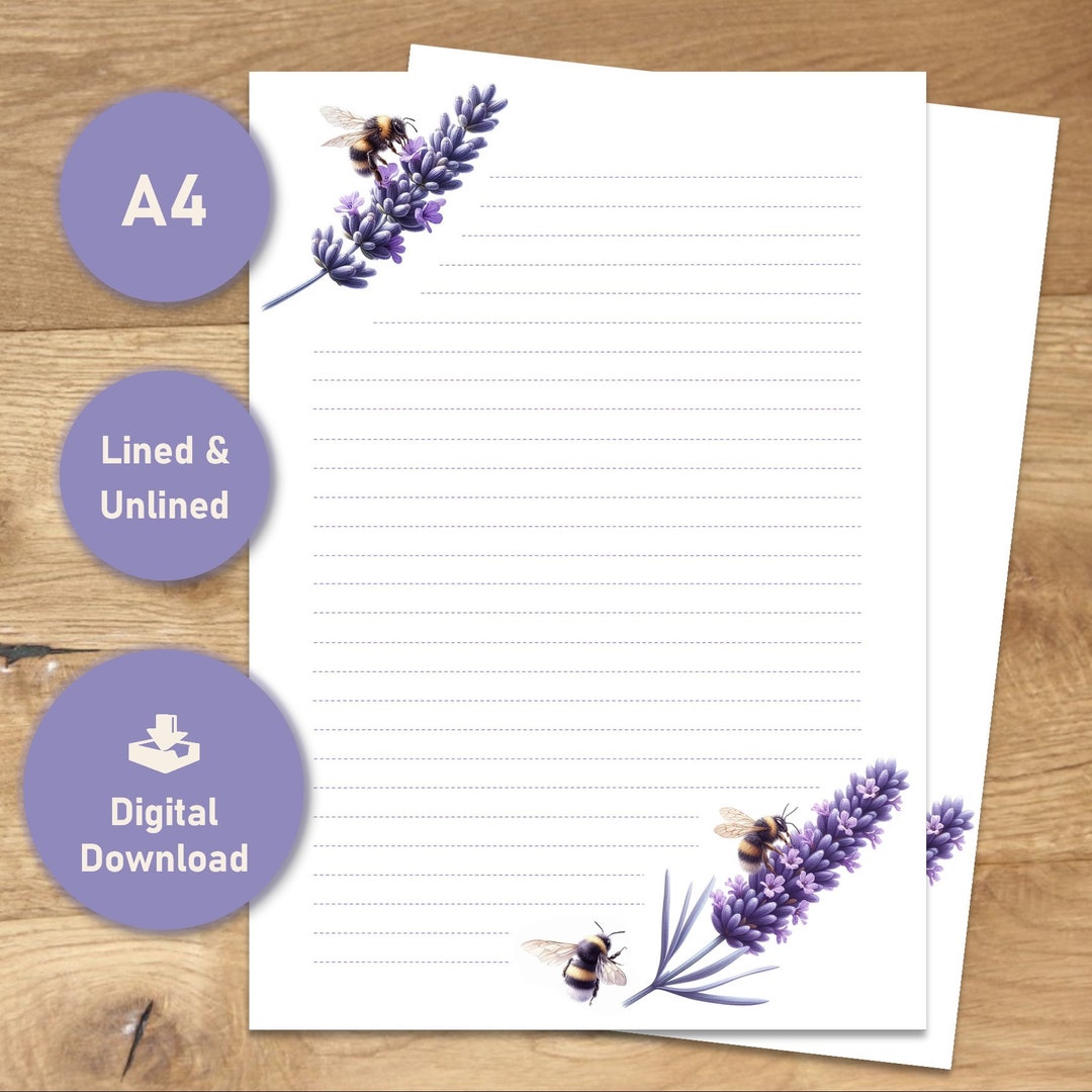 Digital Writing Paper A4 Lavender, Writing Paper for Download, Writing ...