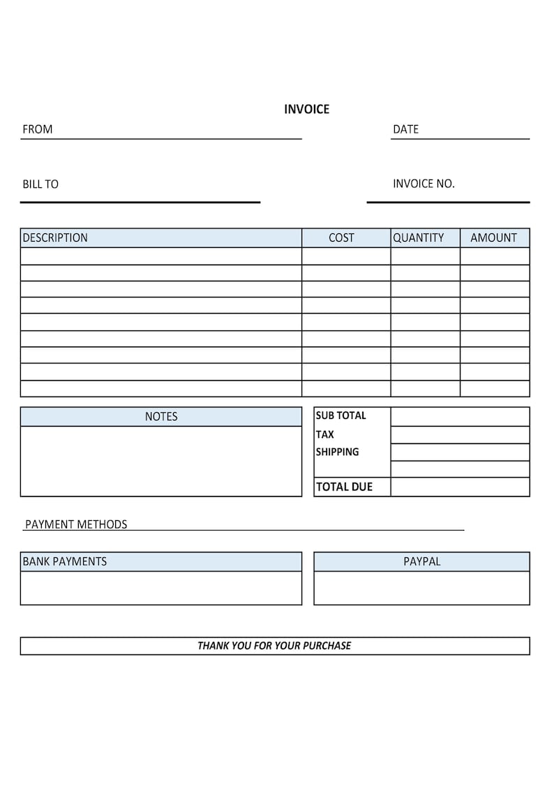 Editable Invoice Template: Printable A4, Google Docs, Word, Excel, PDF ...