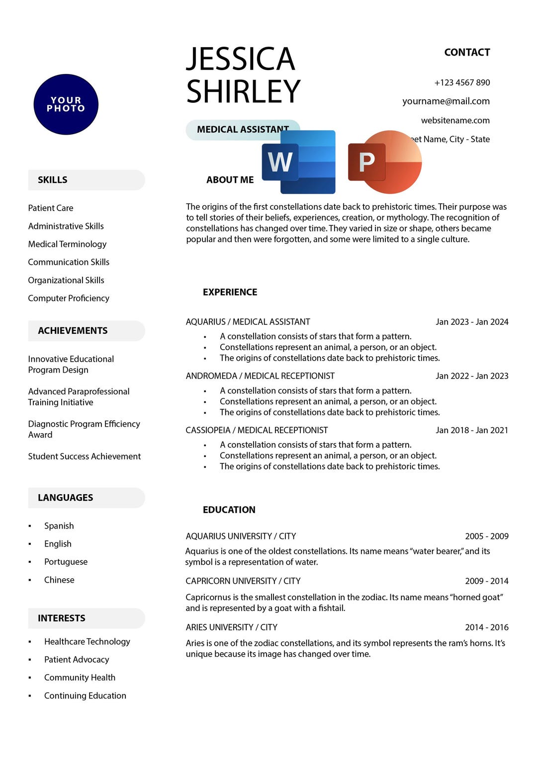 Professional Clean Resume Template MS Word, Powerpoint Professional CV ...