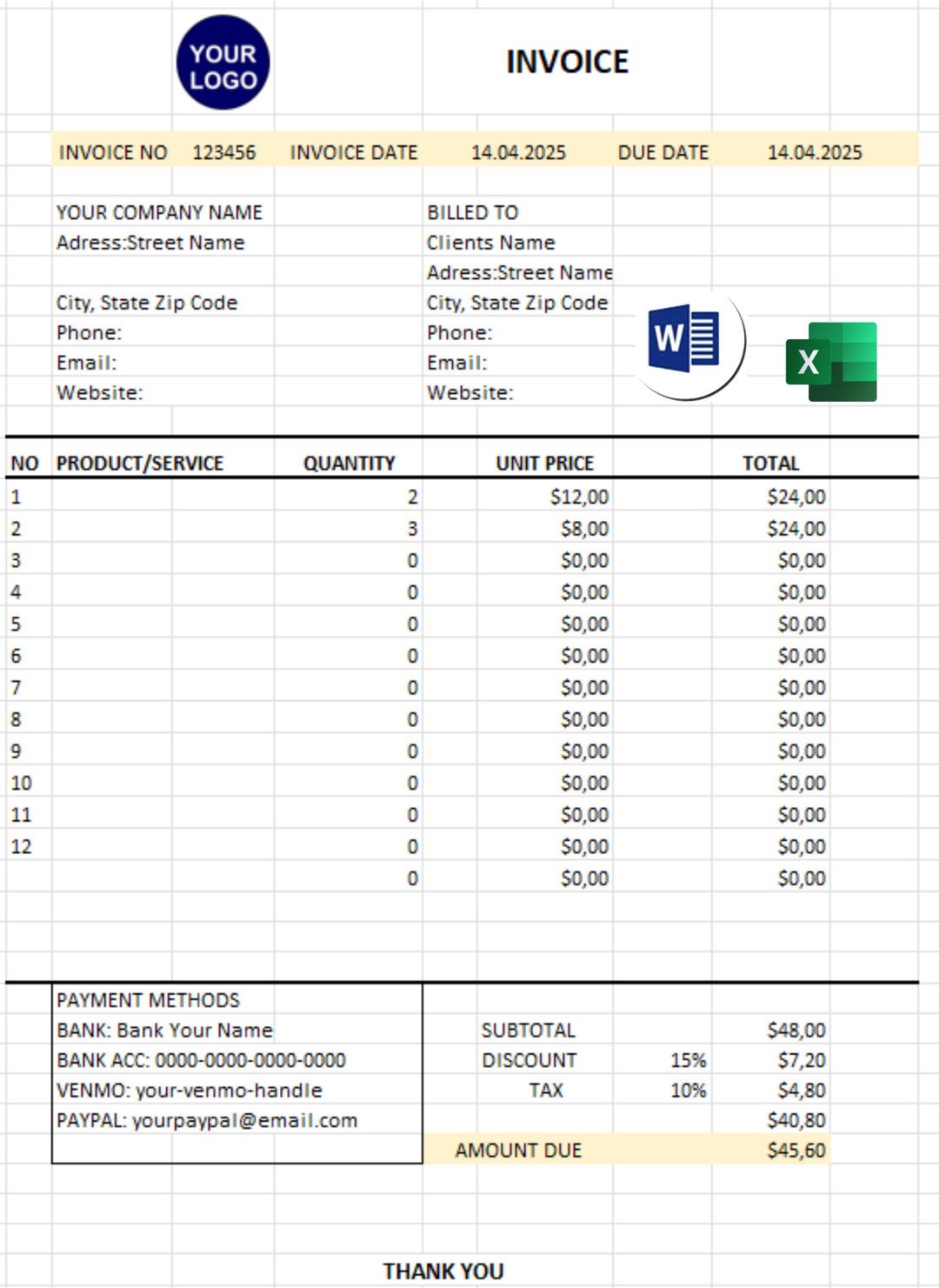 Invoice Template | Modern and Professional Invoice | Microsoft MS WORD ...