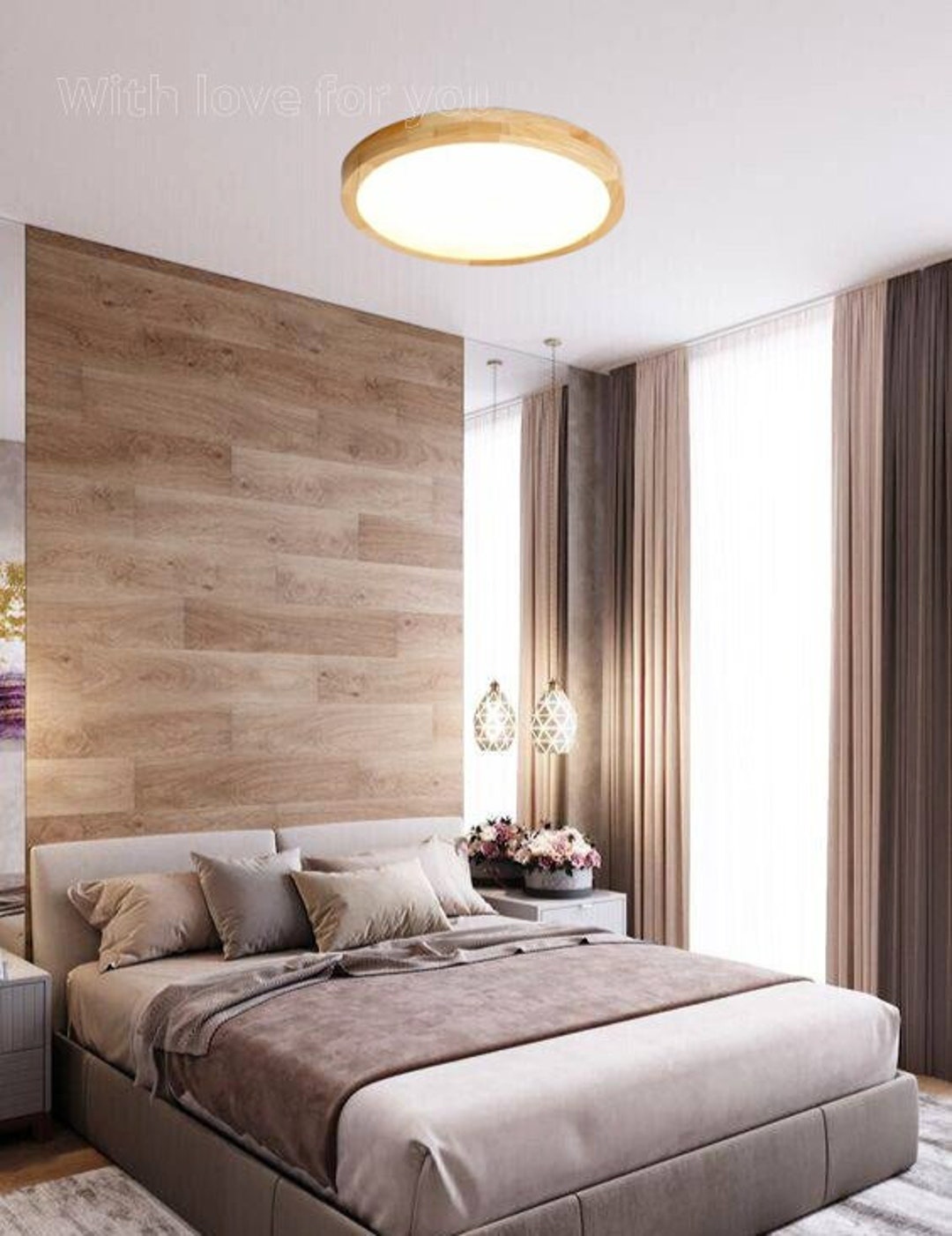 Ceiling LED Chandelier/pendant Wood Sconce/round Led Lamp/modern ...