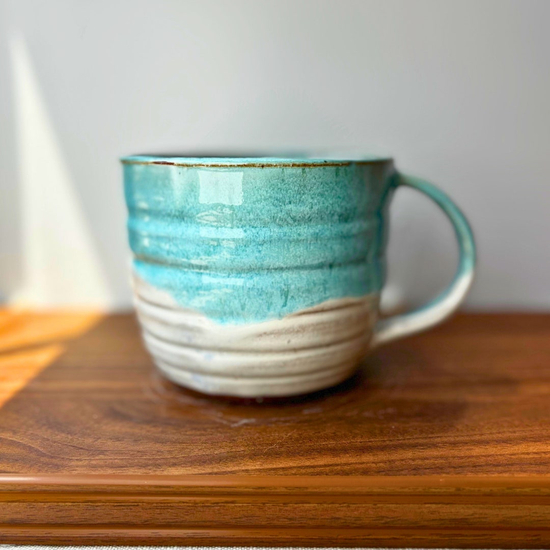 Handmade Ceramic Mug extra Large Stoneware Mug as Blue Cappuccino Cup ...