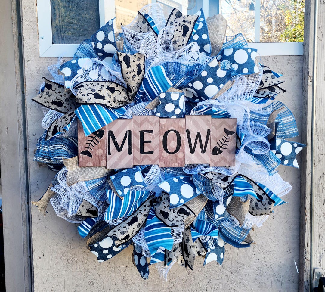 Meow Welcome Wreath in Aquamarine Colors - Etsy