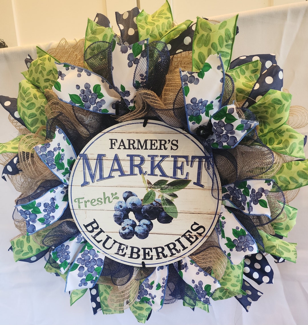 Farmhouse Style Circle Blueberry Ribbon Wreath - Etsy