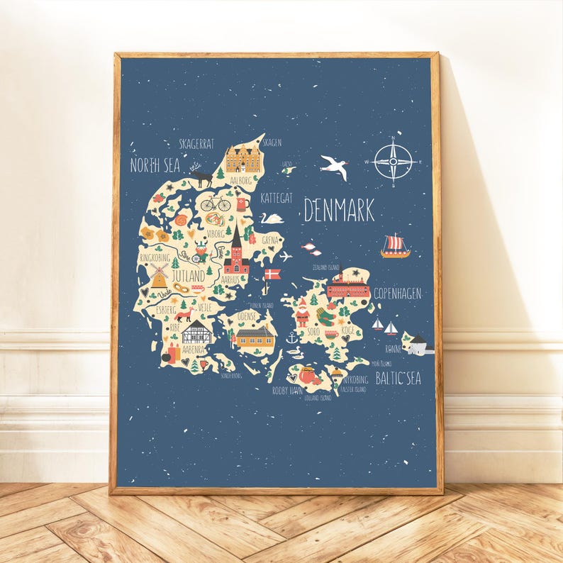 Map of Denmark - Illustrated Kids Wall Art - Educational Travel Poster ...