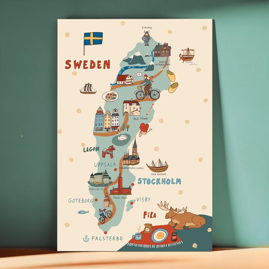 Map of Sweden - Illustrated Kids Wall Art - Educational Travel Poster ...
