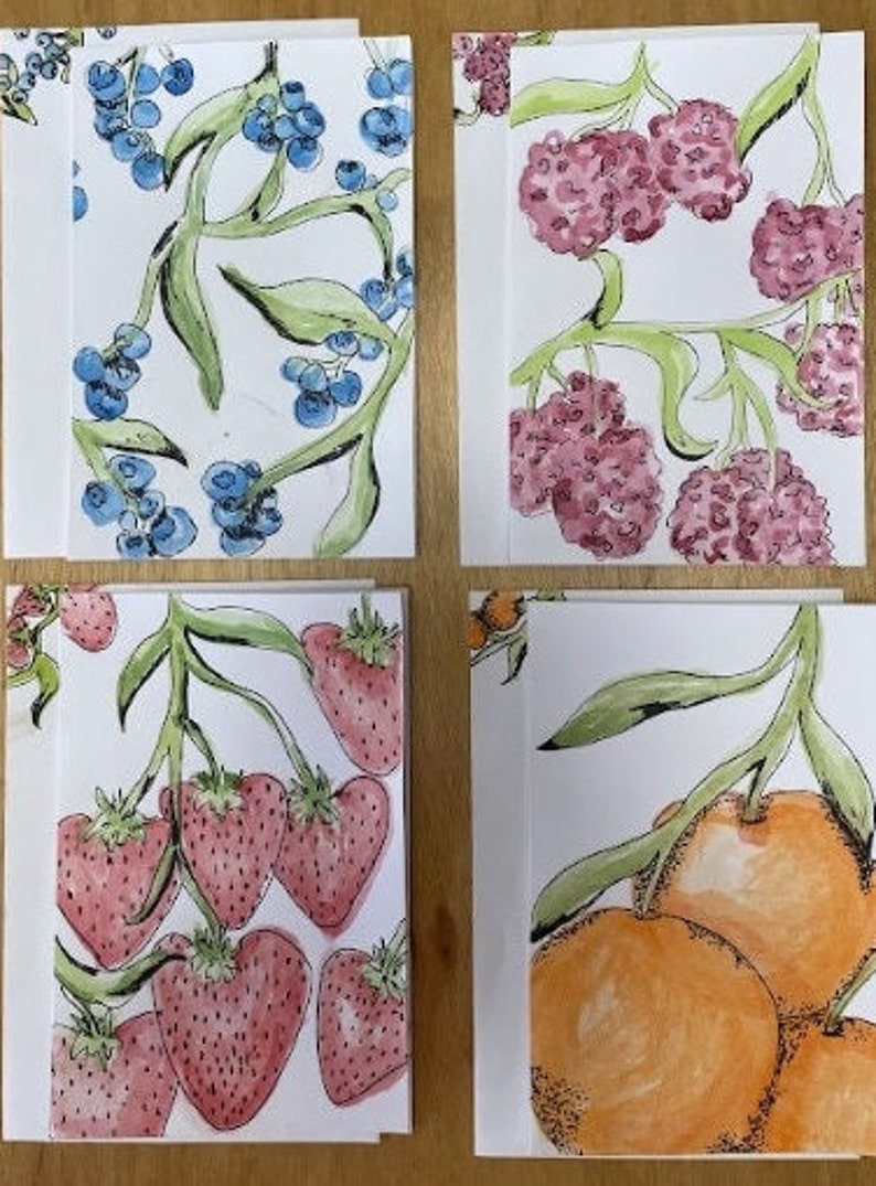 Watercolor Fruit Blank Inside/greeting Cards - Etsy