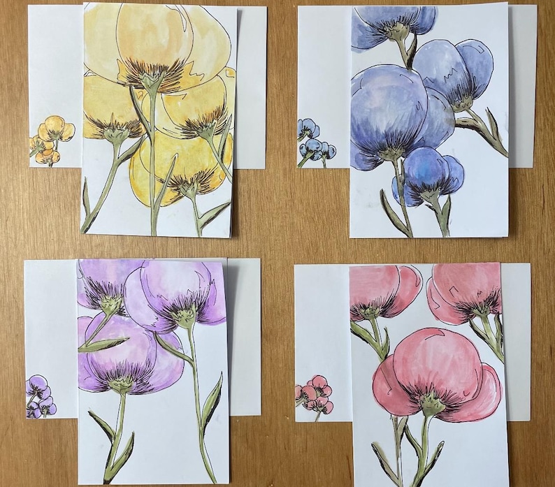 Watercolor Flower Greeting/blank Inside Cards - Etsy